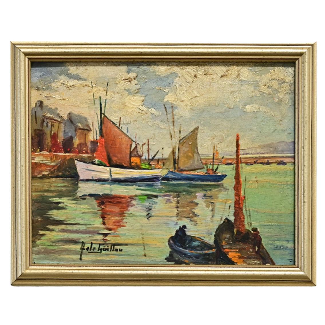 Italian Vintage Framed Seascape Painting For Sale at 1stDibs
