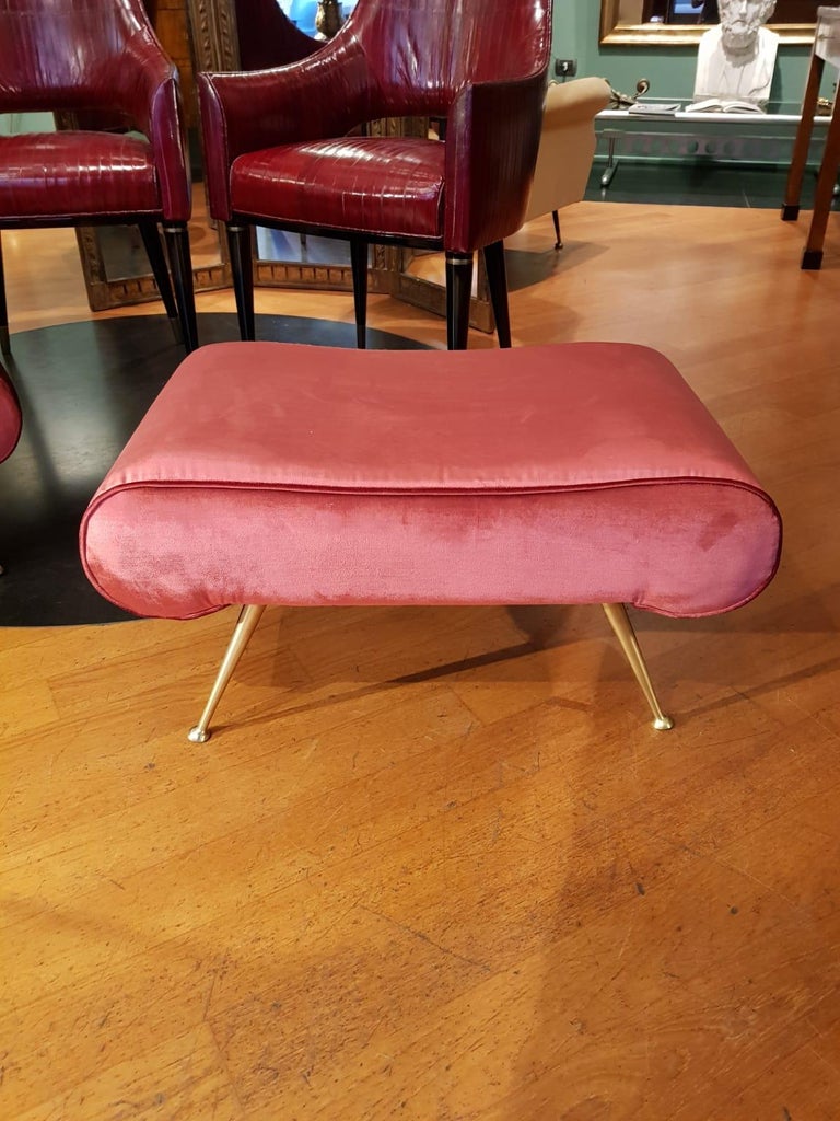 Italian Vintage Magenta Velvet Brass Legs Stool or Bench, 1950s For ...