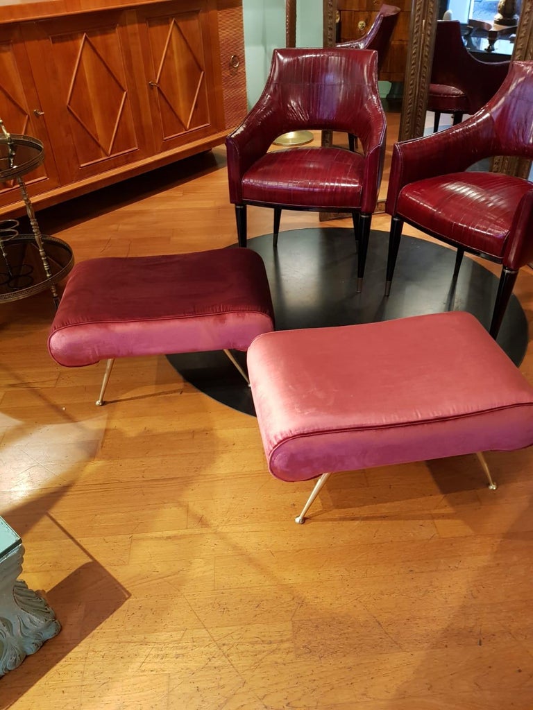 Italian Vintage Magenta Velvet Brass Legs Stool or Bench, 1950s For ...