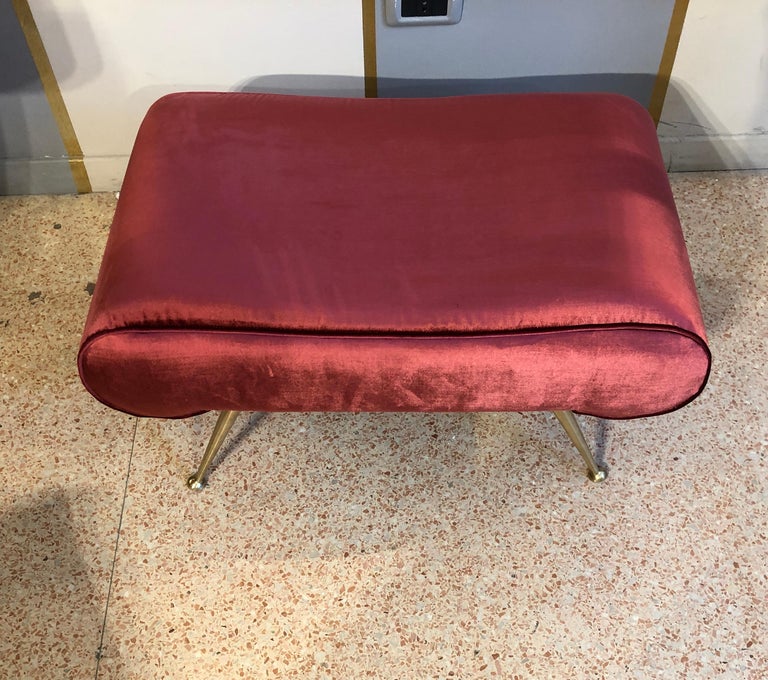 Italian Vintage Magenta Velvet Brass Legs Stool or Bench, 1950s For ...