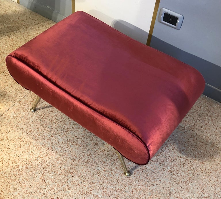 Italian Vintage Magenta Velvet Brass Legs Stool or Bench, 1950s For ...