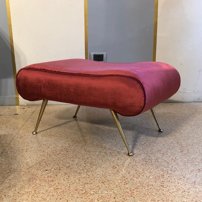 Italian Vintage Magenta Velvet Brass Legs Stool or Bench, 1950s For ...
