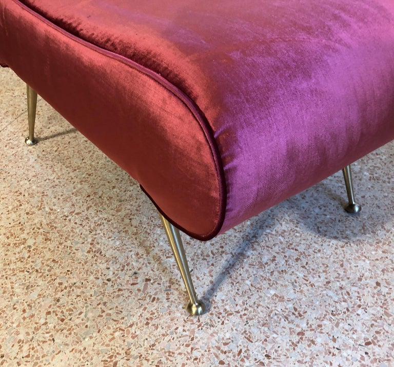 Italian Vintage Magenta Velvet Brass Legs Stool or Bench, 1950s For ...