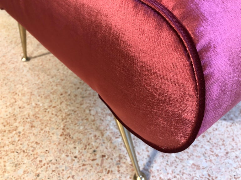 Italian Vintage Magenta Velvet Brass Legs Stool or Bench, 1950s For ...