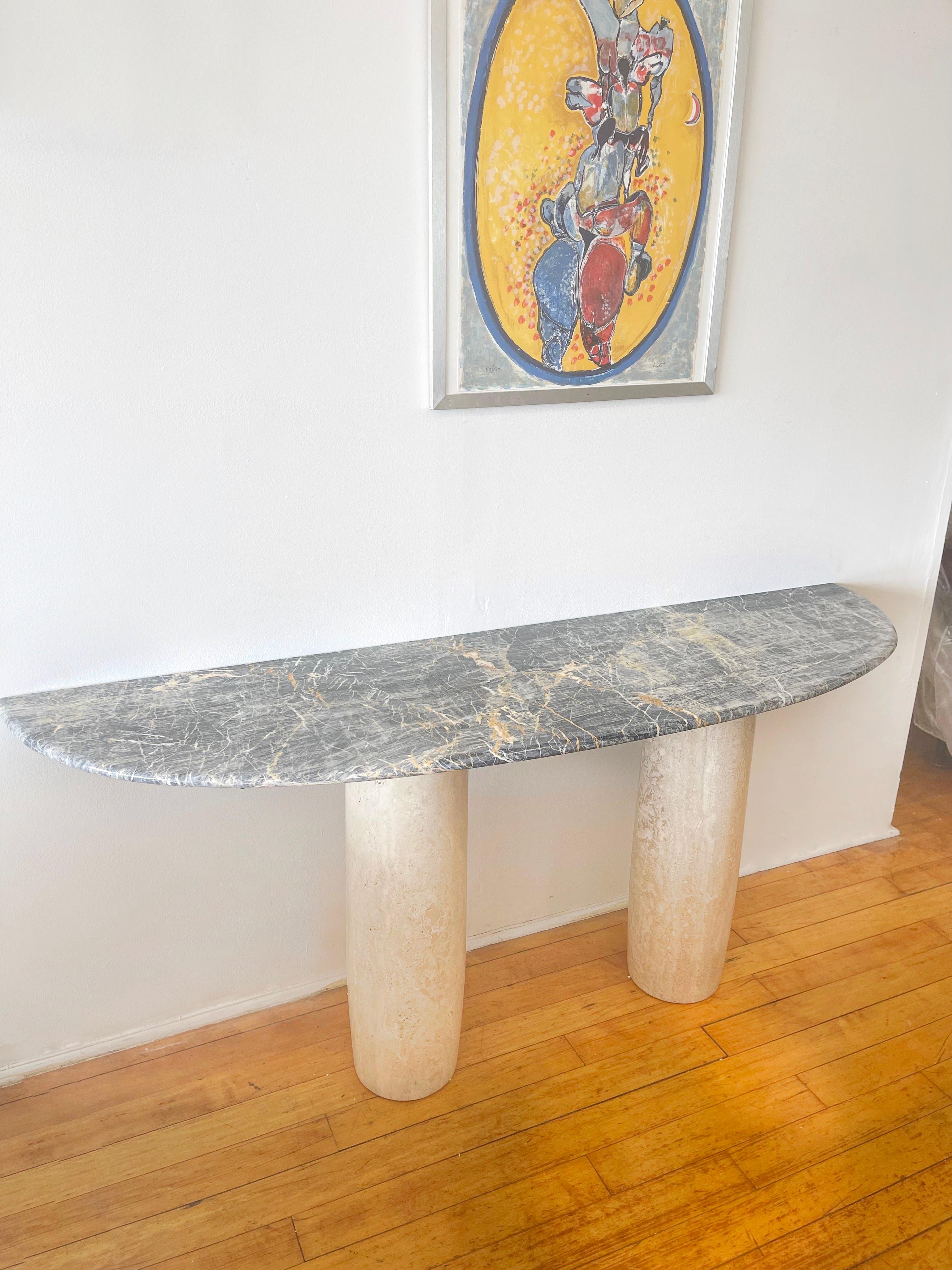 Italian Vintage Marble and Travertine Console Table Half Moon Shaped ...