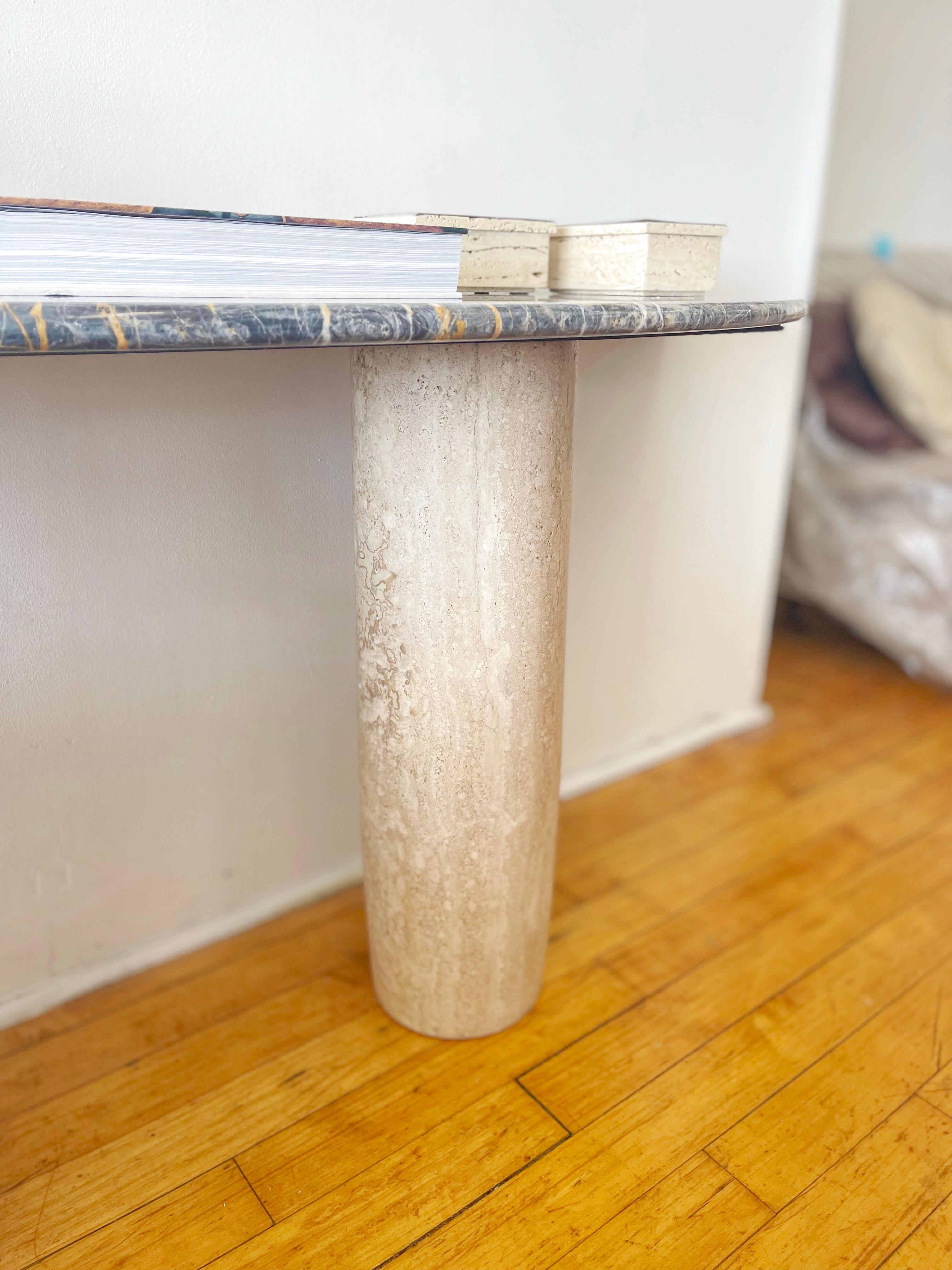 Italian Vintage Marble and Travertine Console Table Half Moon Shaped ...