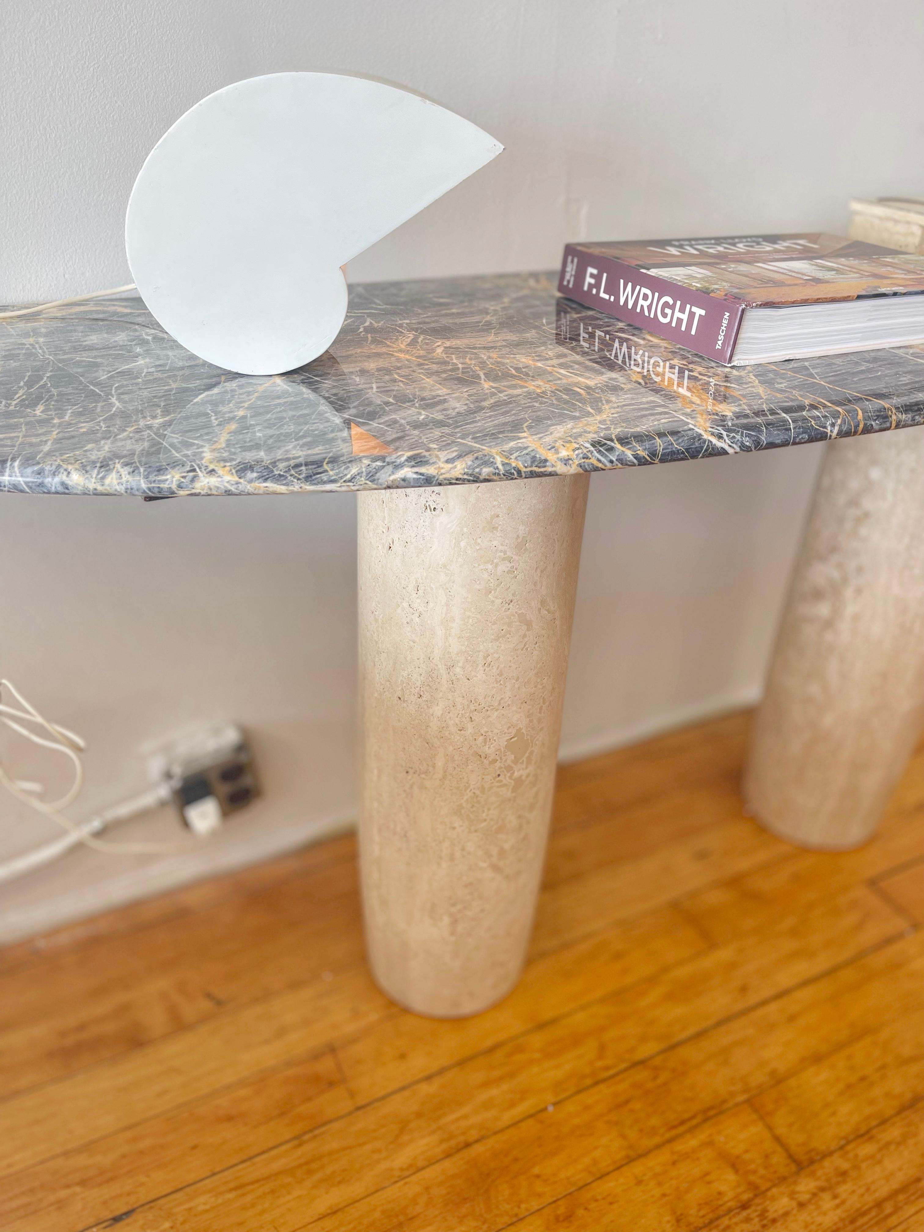 Italian Vintage Marble and Travertine Console Table Half Moon Shaped ...