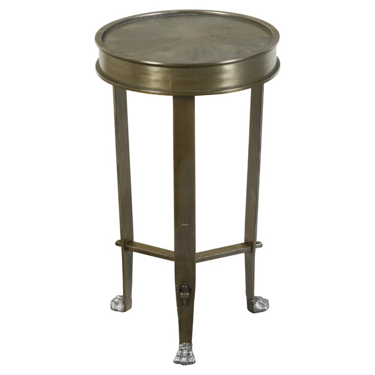 Italian Vintage Metal Side Table with Circular Top and Lion Paw Feet ...