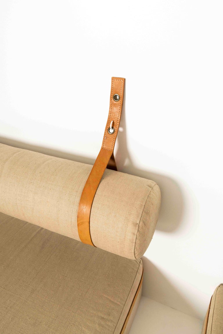 Italian Vintage Modular Lounge Sofa in Fabric and Leather Straps at 1stDibs