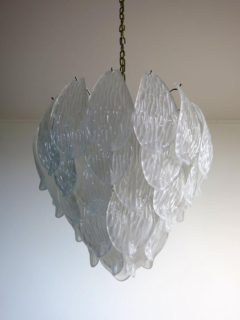 Italian Vintage Murano Chandelier, Frosted Carved Glass Leaves For Sale ...