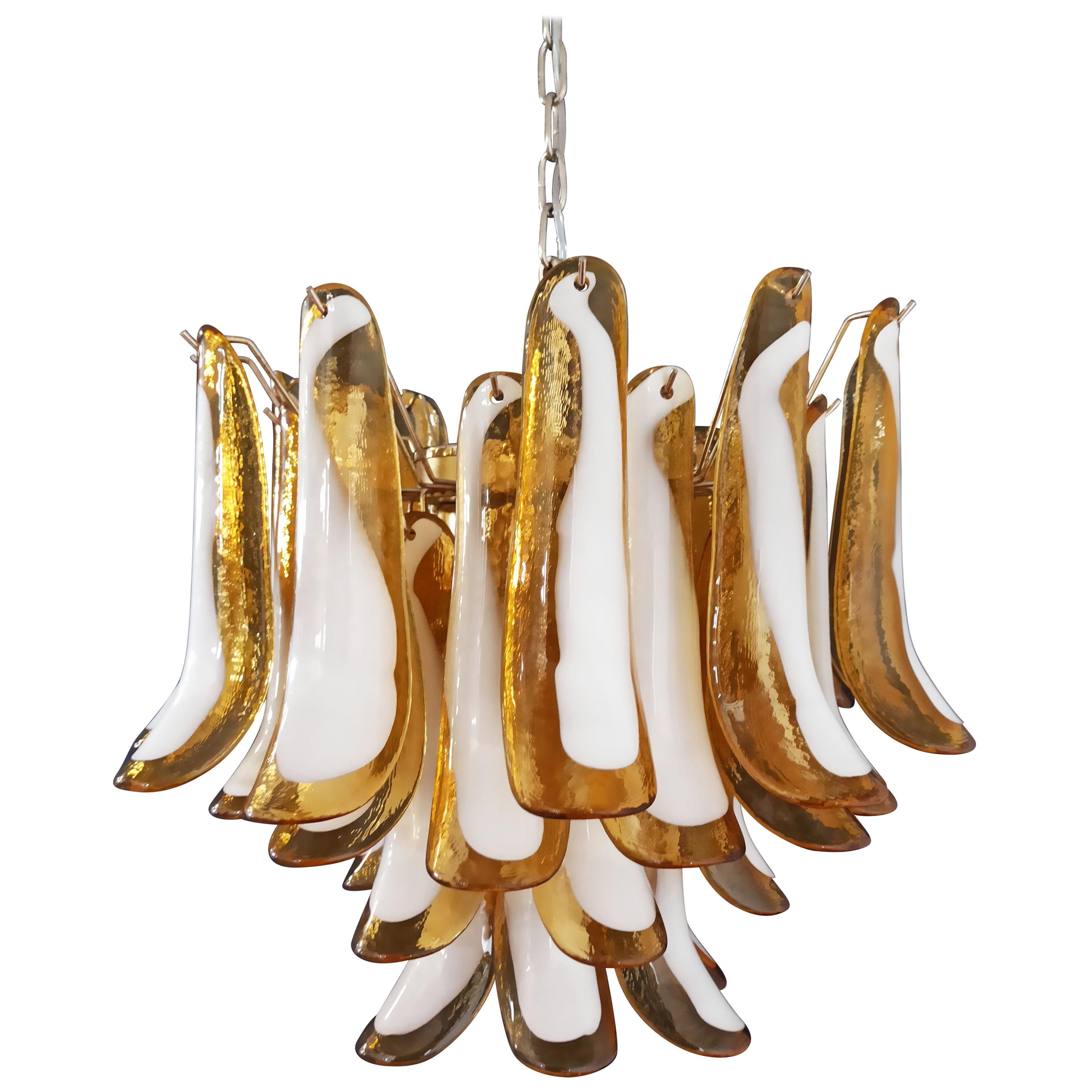 Italian Vintage Murano Chandelier, Mazzega, 53 Tasparent Lattimo Glass ...