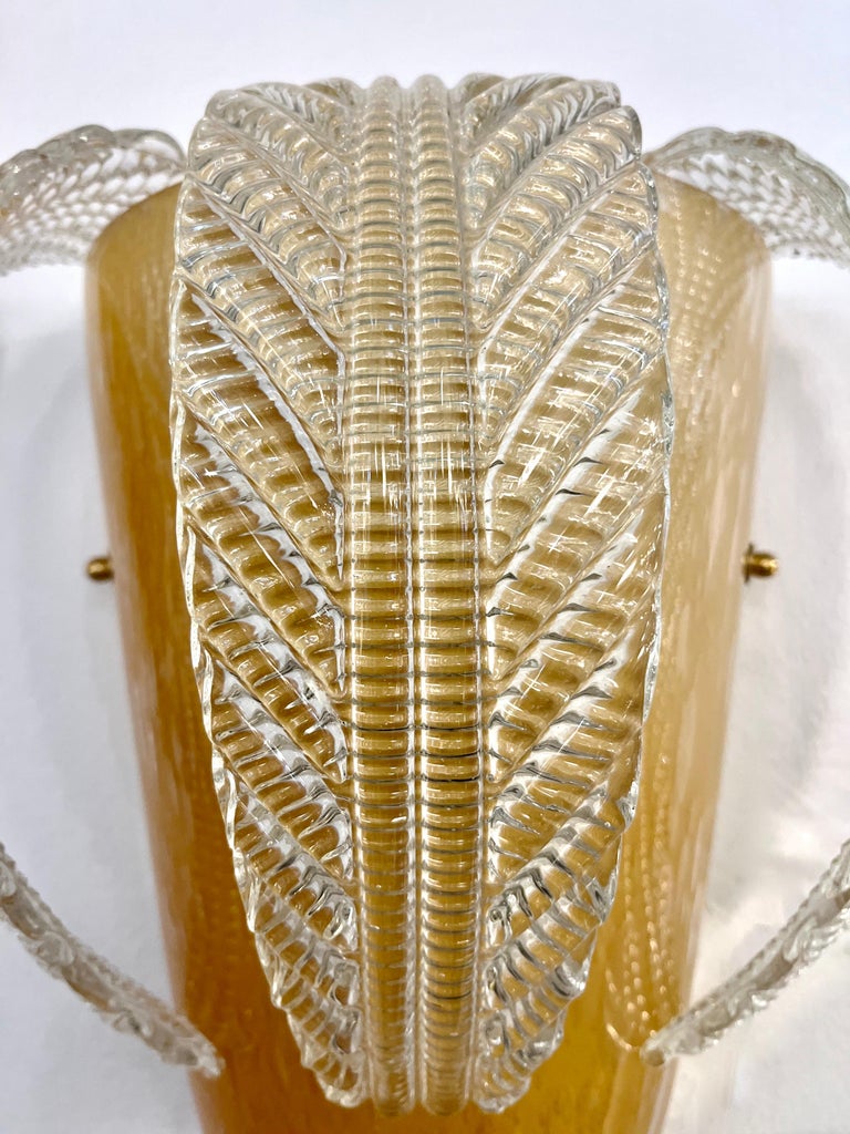 Italian Vintage Pair of Sconces in Amber Gold Glass with Hanging ...