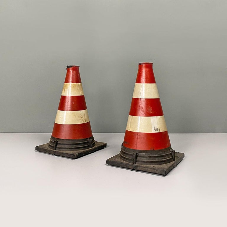 Italian vintage red and white road cones, 1960s For Sale at 1stDibs
