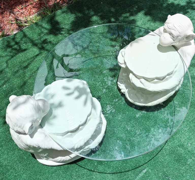 Italian Vintage Regency 4 White Lacquered Monkey Glass Top Coffee ...