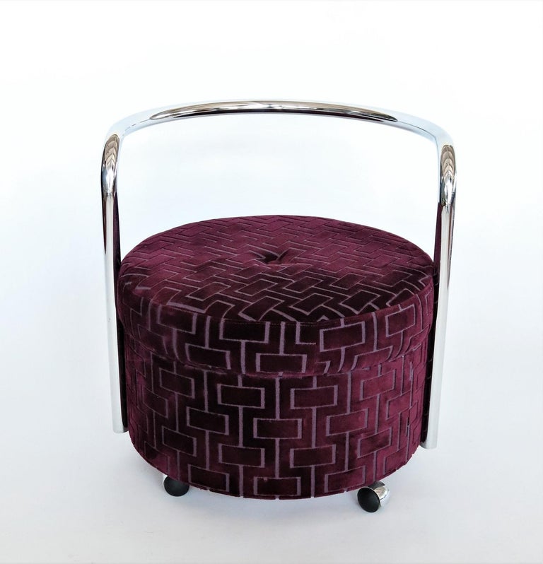 Italian Vintage Rolling Chrome Ottoman or Pouf in Purple Velvet, 1970s ...