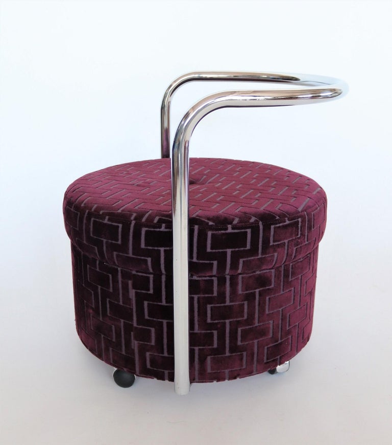 Italian Vintage Rolling Chrome Ottoman or Pouf in Purple Velvet, 1970s ...
