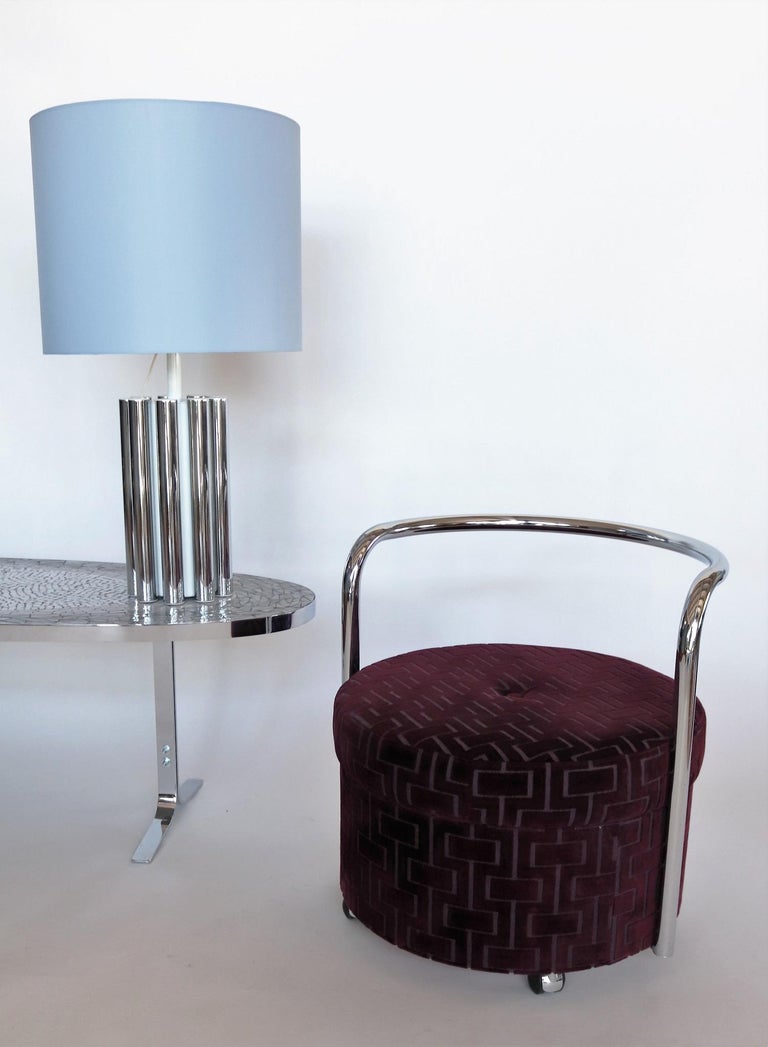 Italian Vintage Rolling Chrome Ottoman or Pouf in Purple Velvet, 1970s ...