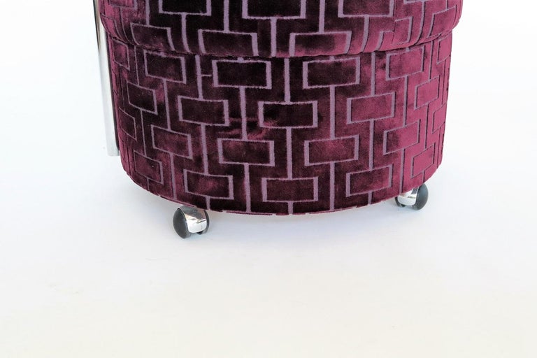 Italian Vintage Rolling Chrome Ottoman or Pouf in Purple Velvet, 1970s ...