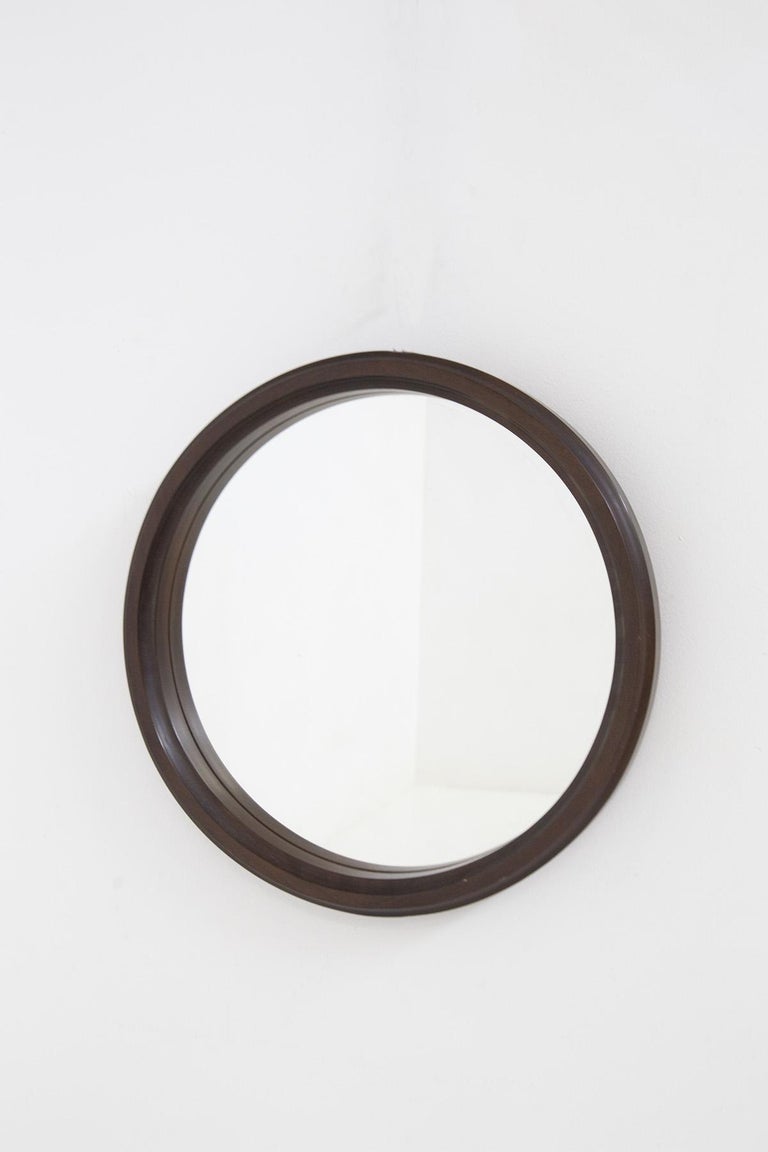 Italian Vintage Round Wall Mirror in wood For Sale at 1stDibs