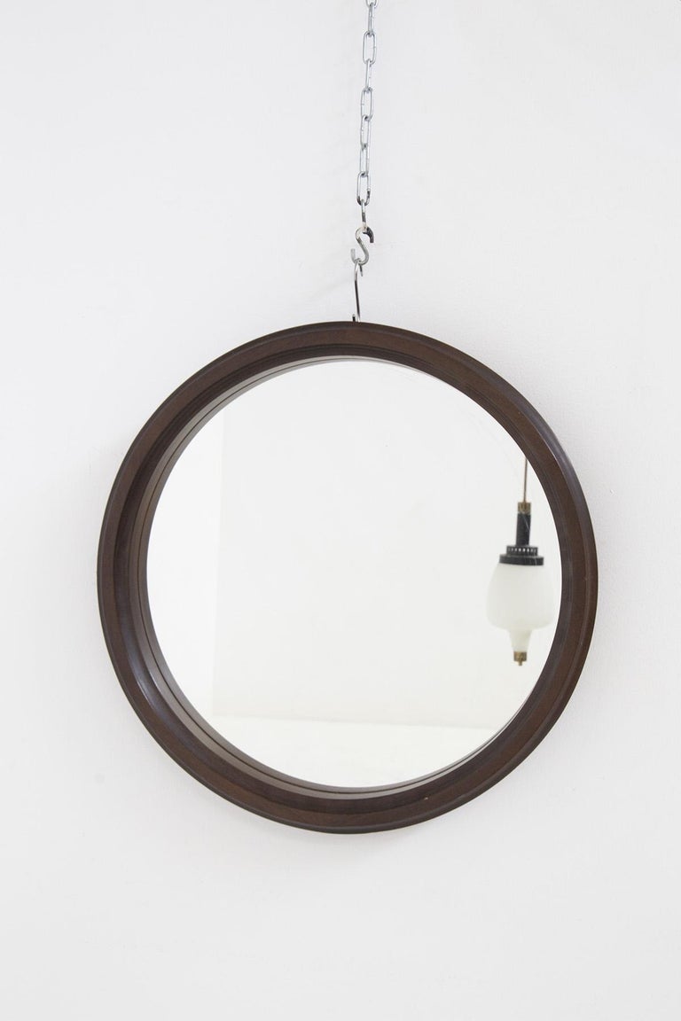 Italian Vintage Round Wall Mirror in wood For Sale at 1stDibs
