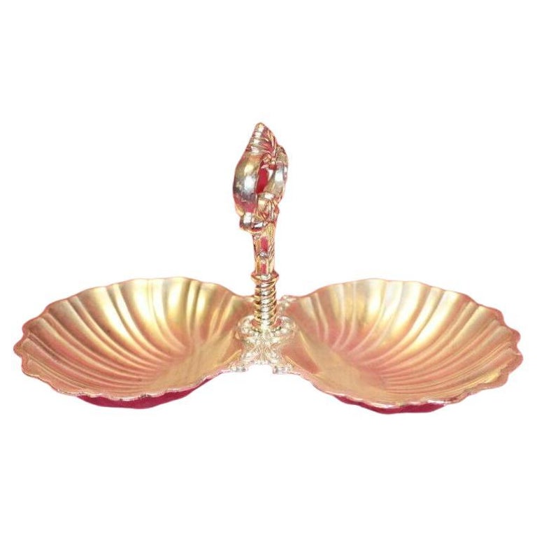 Italian Vintage Silver Plate 2 Section Shell Dish Serving Bowl Carrying ...