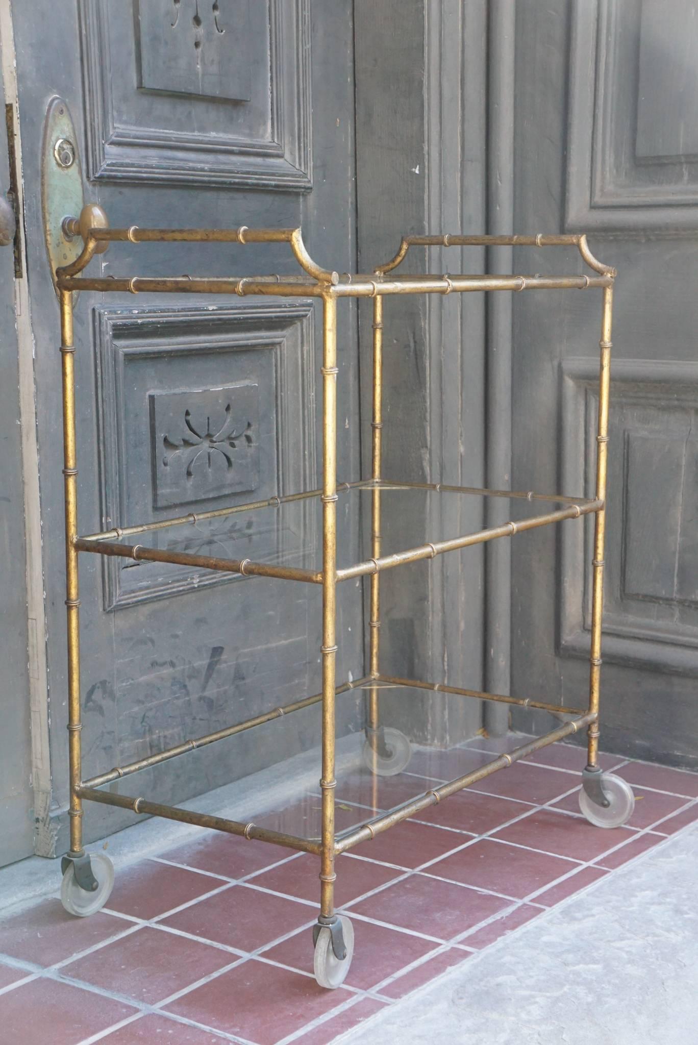 Italian Vintage Small Gilded Iron Bar Cart at 1stDibs
