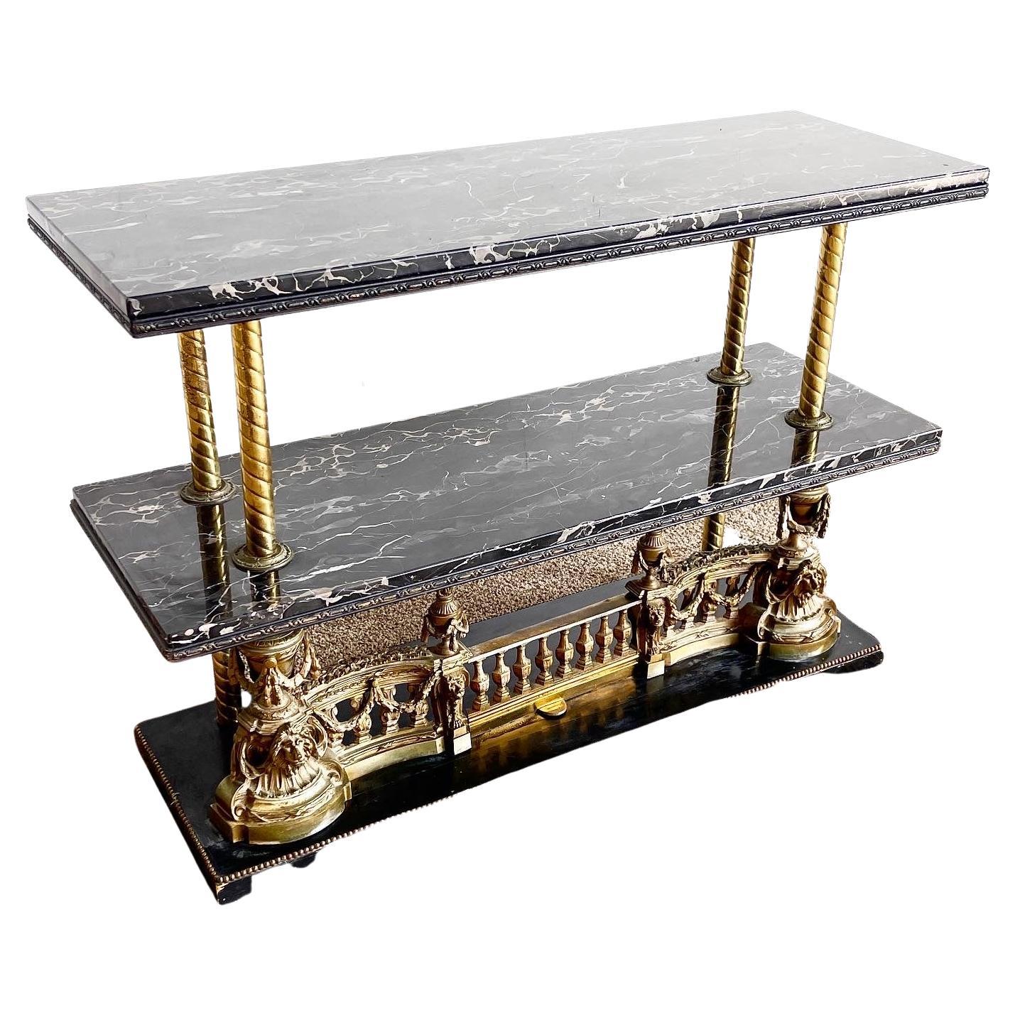 Vintage Marble and Wood Console Table For Sale at 1stDibs