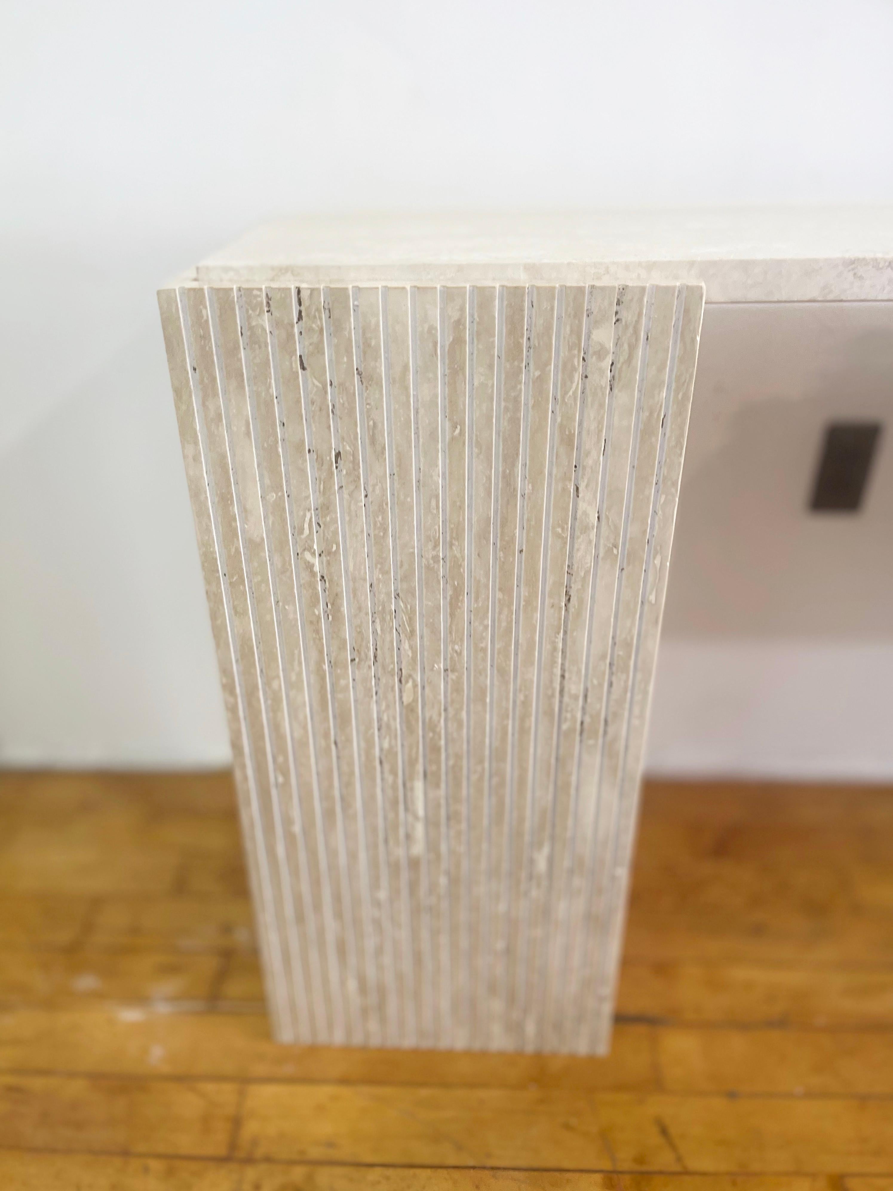 Vintage Italian Travertine Console Table with triangle shaped legs 1970s For Sale at 1stDibs