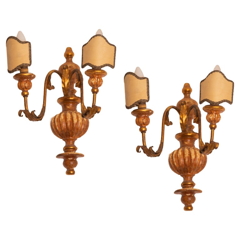 Italian vintage Wall Sconces Wood and Bronze, 1940s For Sale at 1stDibs