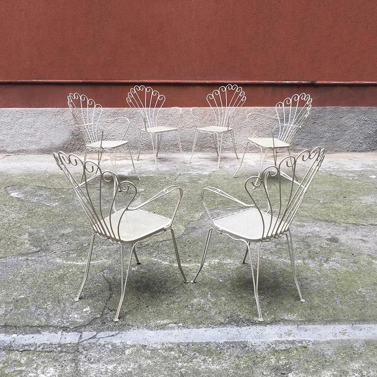 Italian Vintage White Curved Metal Rod Chairs, 1960s at 1stDibs