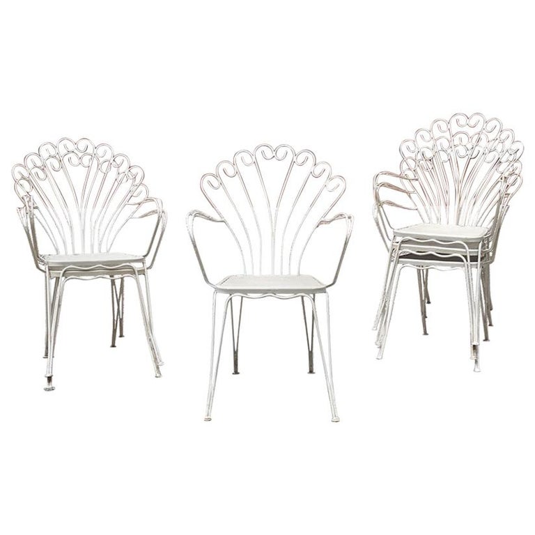 Italian Vintage White Curved Metal Rod Chairs, 1960s at 1stDibs