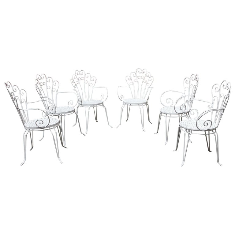 Italian Vintage White Curved Metal Rod Chairs, 1960s at 1stDibs