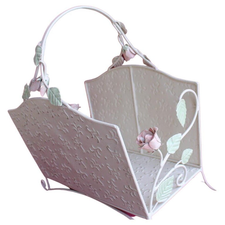 Italian Vintage Wrought Metal Coated Paper/Magazine Rack Log Basket ...