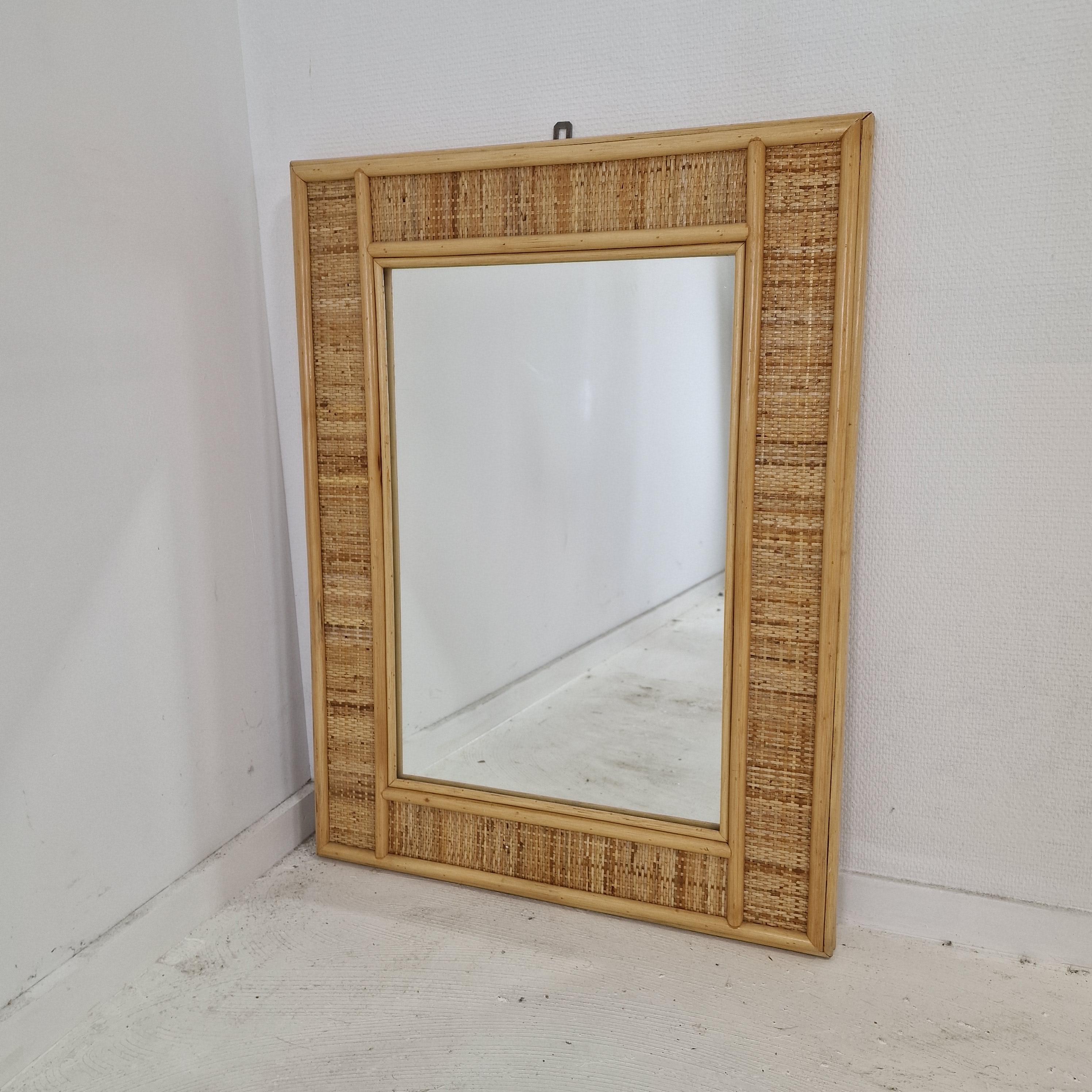 Italian Wall Mirror in Rattan and Bamboo, 1980's at 1stDibs