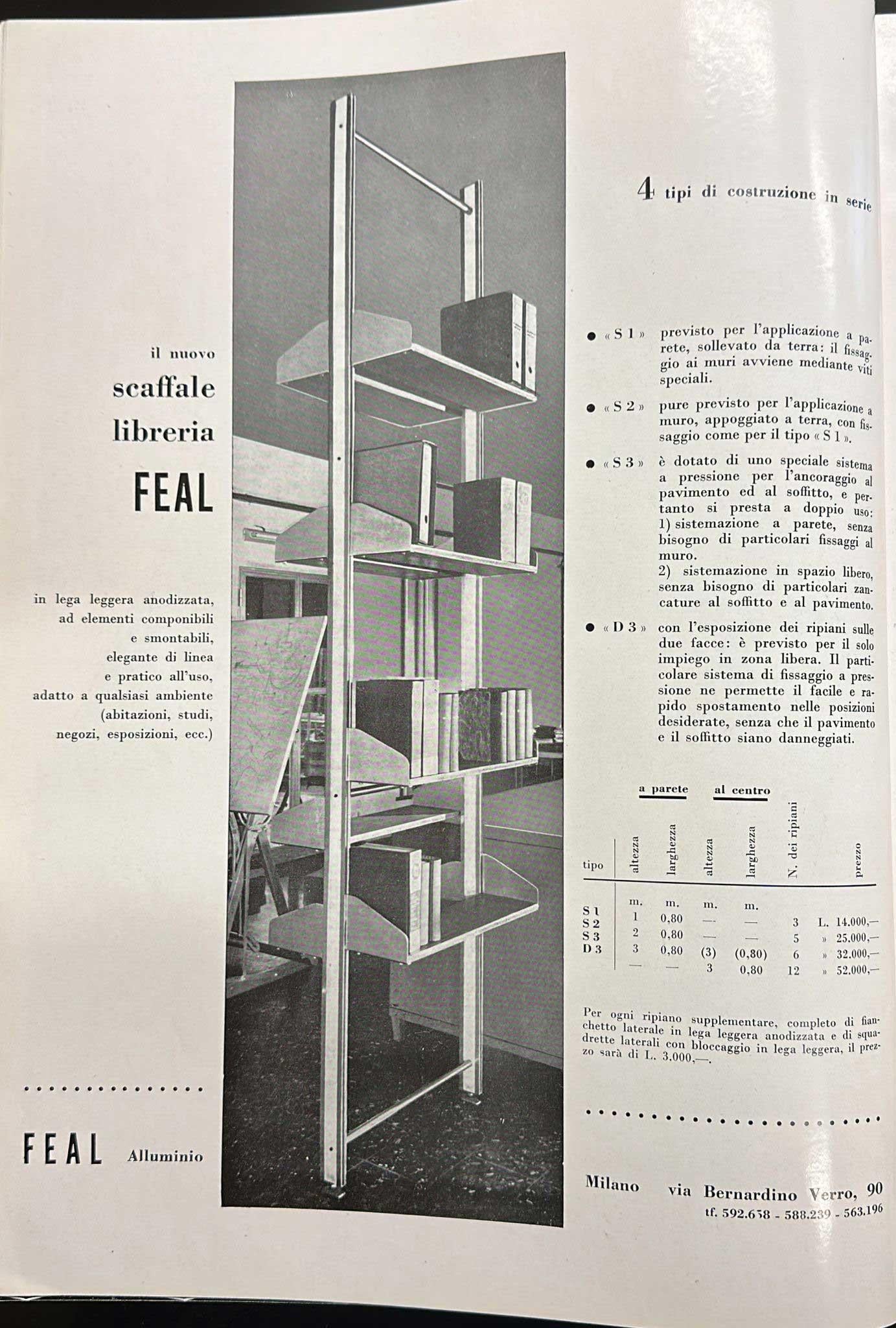 Italian Wall-Mounted FEAL Brass, Wood and Metal Bookcase, 1950s For ...
