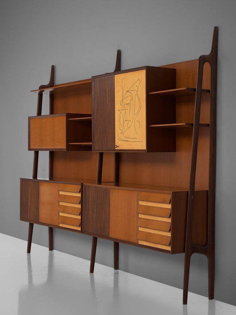 Italian Wall Unit in Walnut and Maple For Sale at 1stDibs | maple wall ...