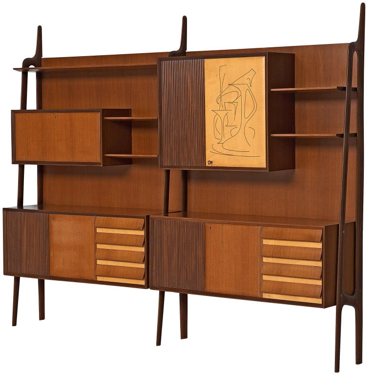 Italian Wall Unit in Walnut and Maple For Sale at 1stDibs | maple wall ...