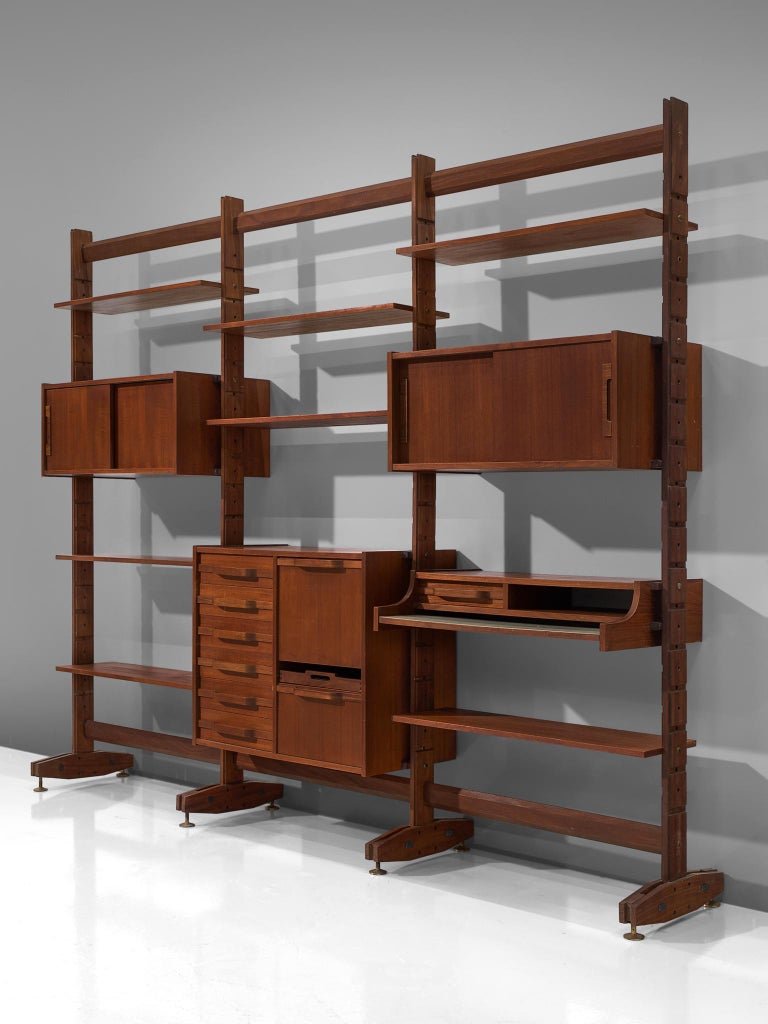 Italian Wall Unit in Teak For Sale at 1stDibs