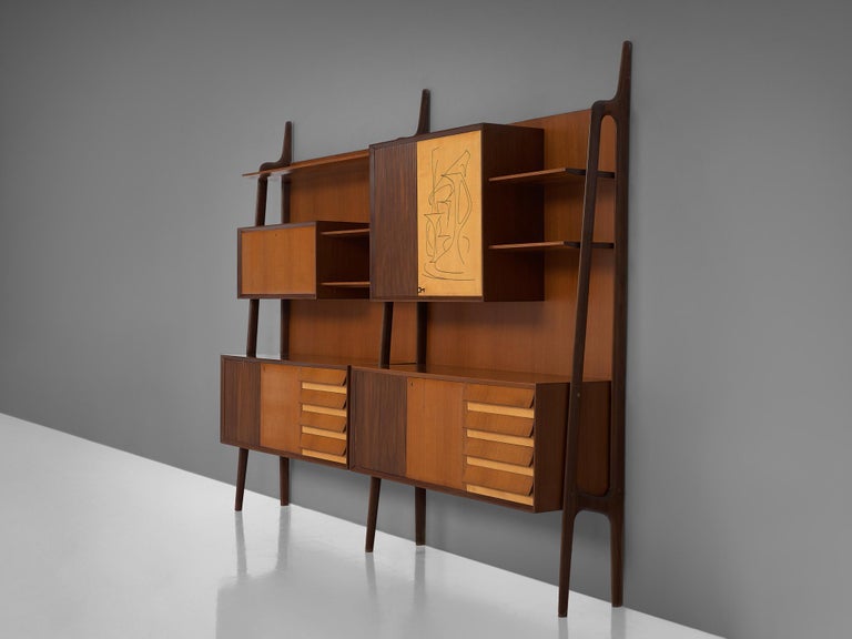 Italian Wall Unit in Walnut and Maple For Sale at 1stDibs