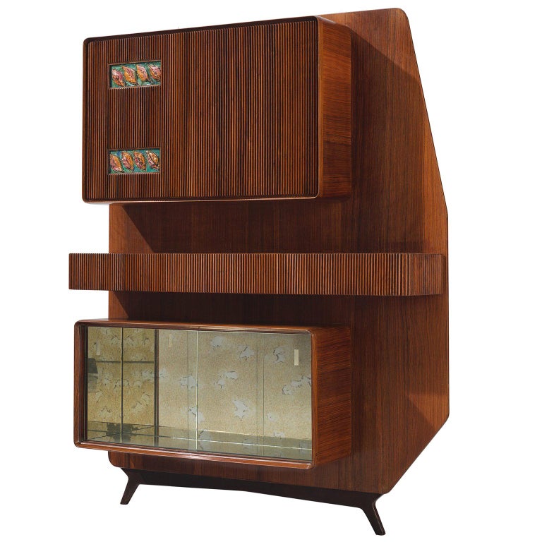 Italian Wall Unit with Rosewood and Ceramic For Sale at 1stDibs