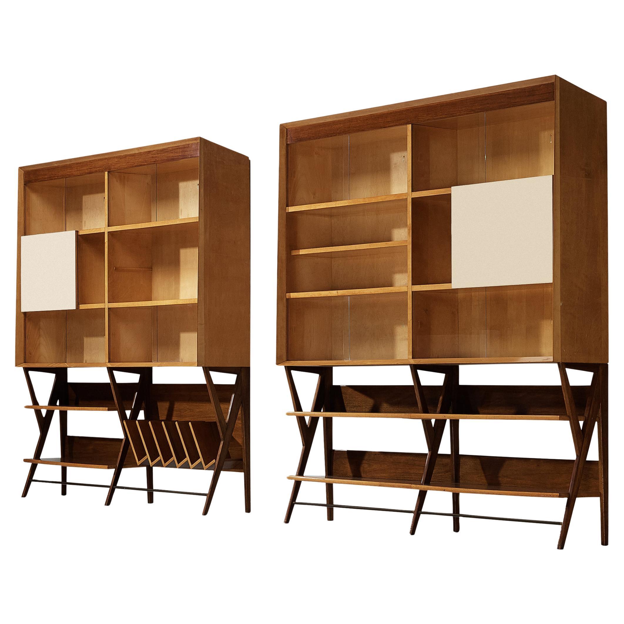 Italian Wall Units in Maple and Walnut For Sale at 1stDibs