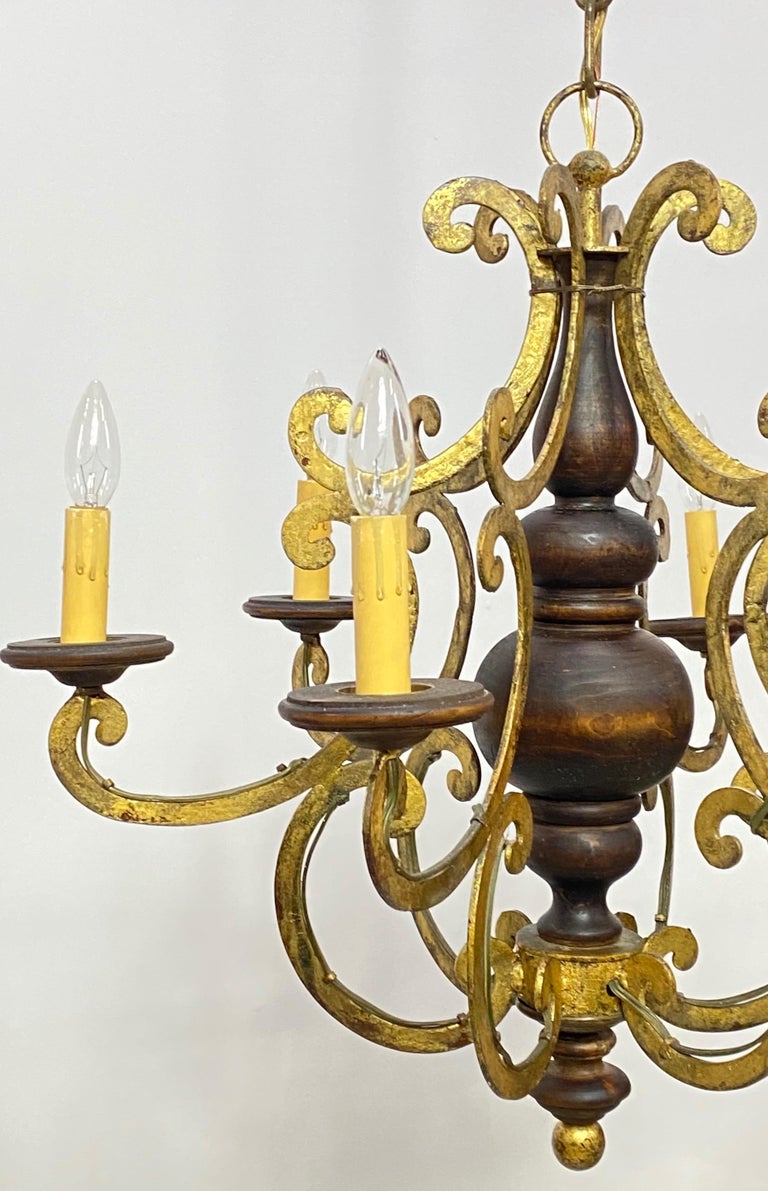 Italian Walnut and Wrought Iron Light Fixture, 1960's For Sale at 1stDibs