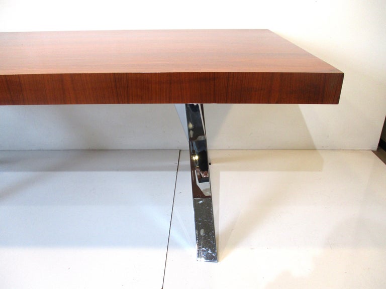 Italian Walnut Chrome X Base Dining Table For Sale at 1stDibs