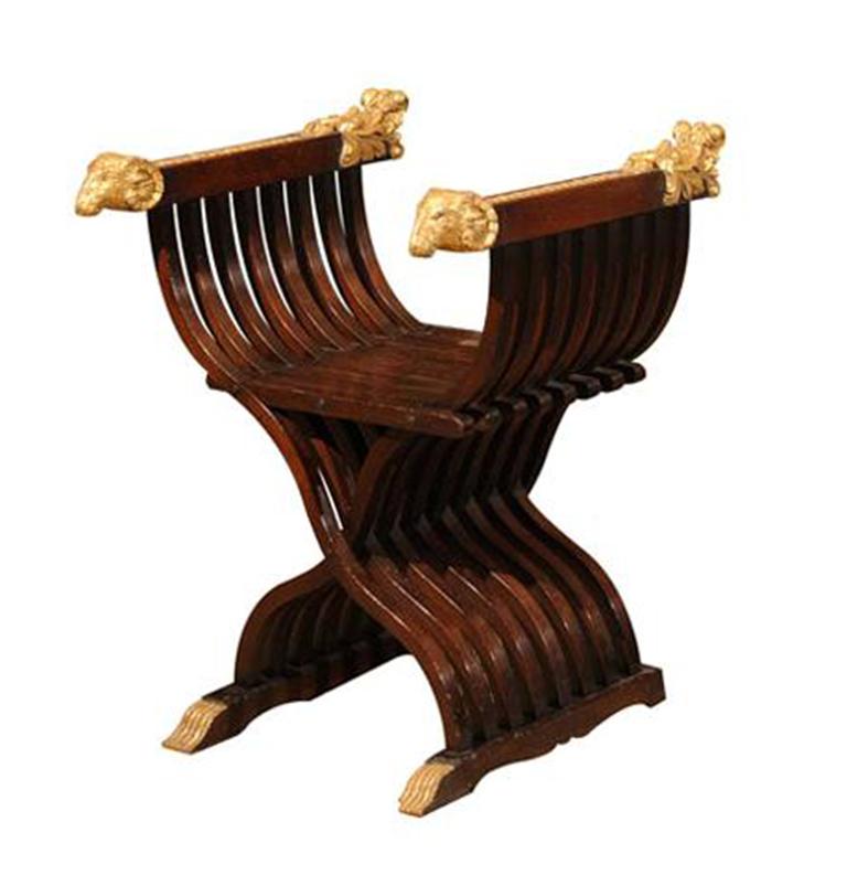 Italian Walnut Curule Folding Chair at 1stDibs