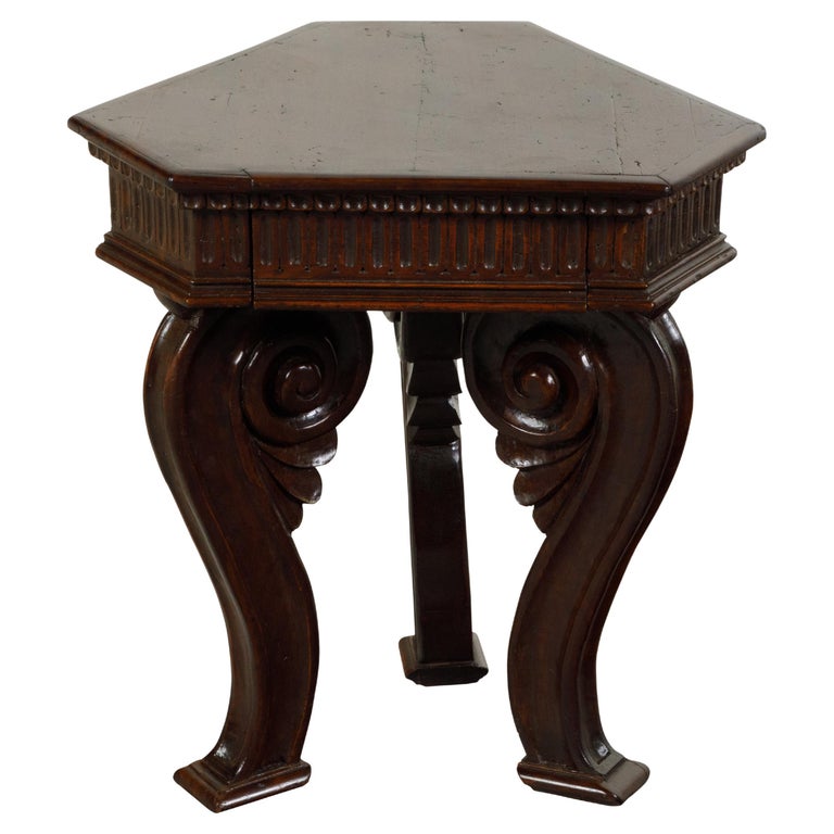 Italian Walnut Late 18th Century Low Side table with Hexagonal Top and ...