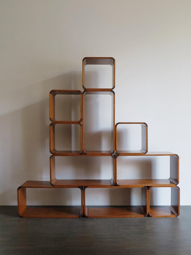 Italian Walnut Mid-Century Bookcase Modular Modules, 1950s at 1stDibs