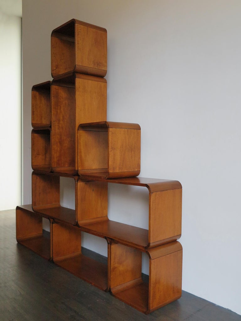 Italian Walnut Mid-Century Bookcase Modular Modules, 1950s at 1stDibs