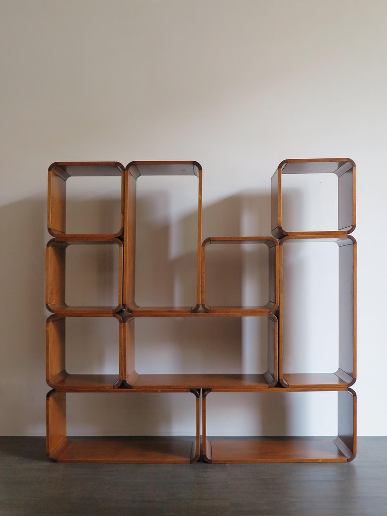 Italian Walnut Mid-Century Bookcase Modular Modules, 1950s at 1stDibs