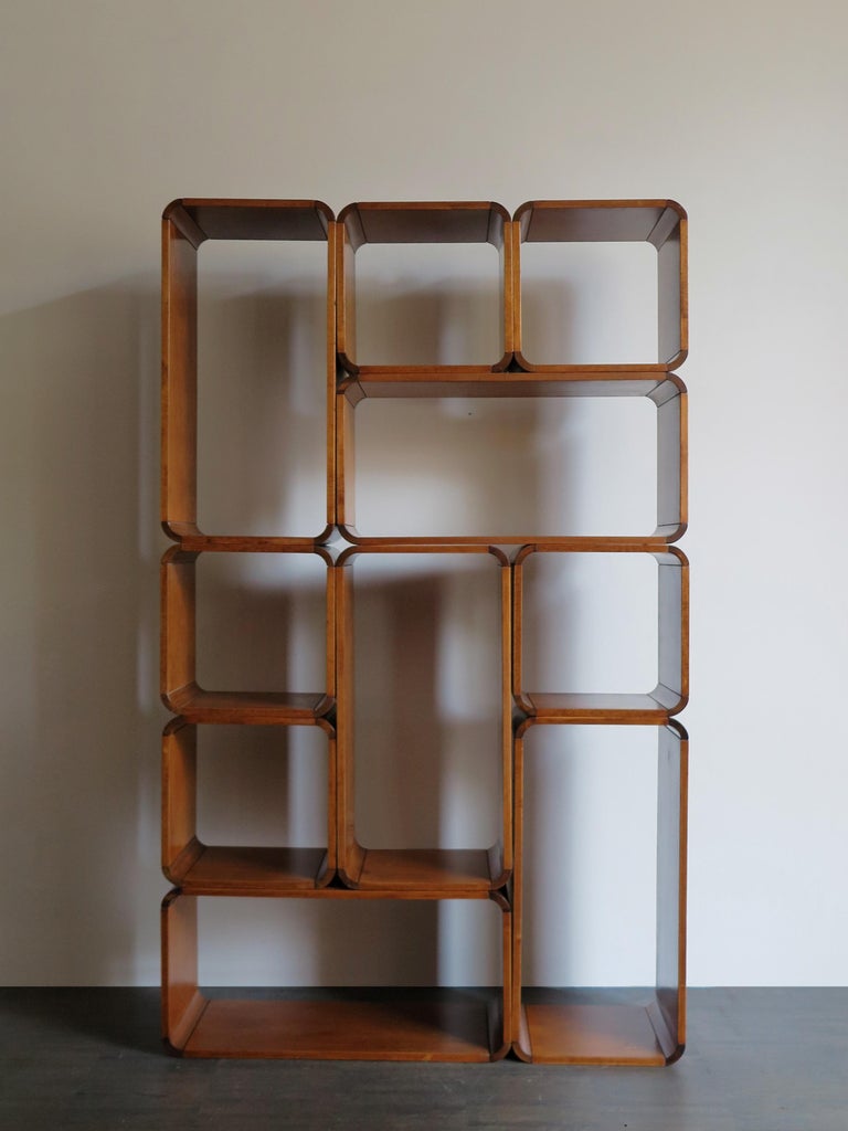 Italian Walnut Mid-Century Bookcase Modular Modules, 1950s at 1stDibs