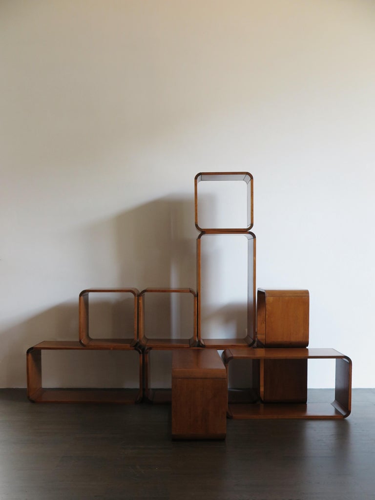 Italian Walnut Mid-Century Bookcase Modular Modules, 1950s at 1stDibs
